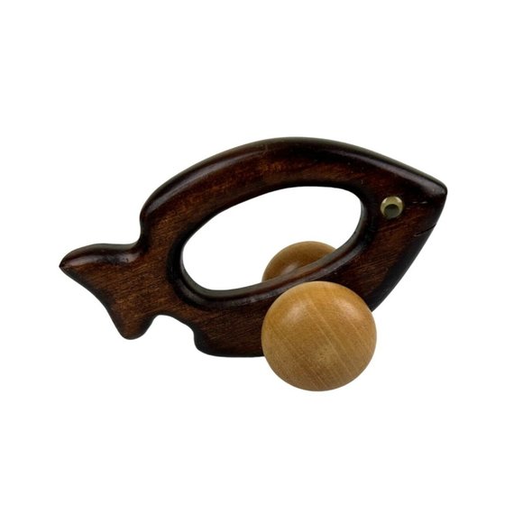 Source Unknown | Toys | Vintage Dark Wood Fish Push Wheel Baby Toddler ...